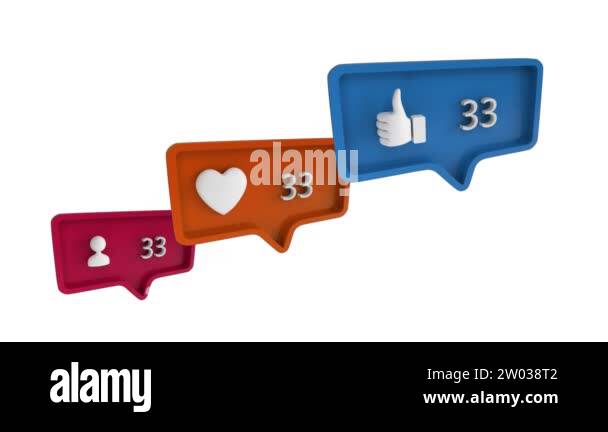 Digital animation of like, follow and heart button with number count up ...