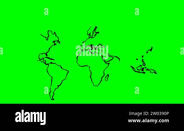 World drawing outline map green screen isolated Stock Video Footage - Alamy