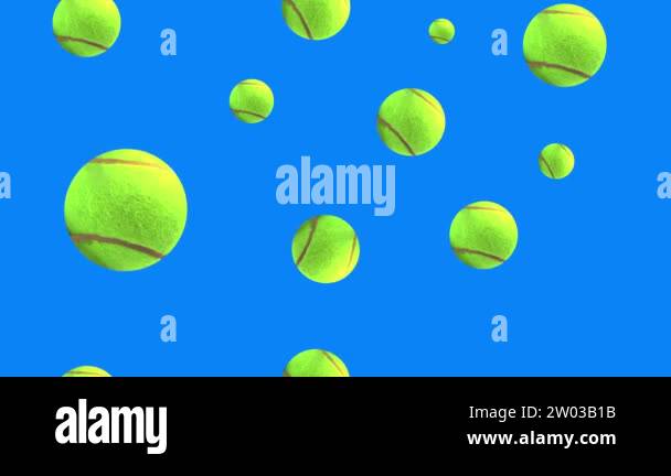 group of animated tennis balls elements on blue screen chroma key ...
