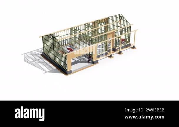 Wood frame structure of building, developing in progress. Stage of ...