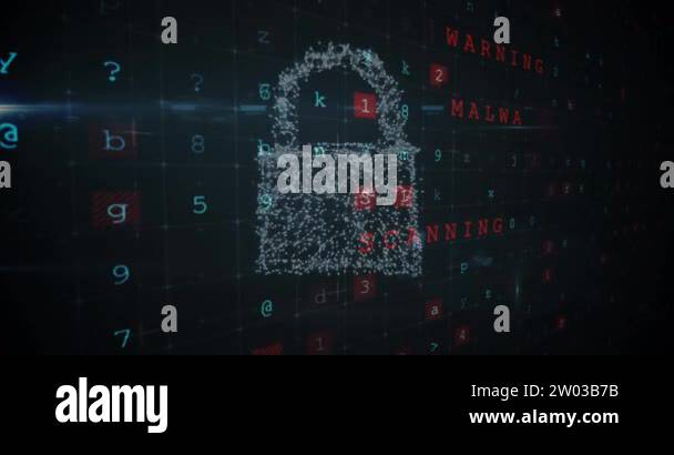 Digital animation of a padlock made of light and a grid filled with ...