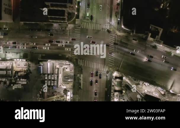 AERIAL: Overhead Rising on Intersection Street with big Construction ...