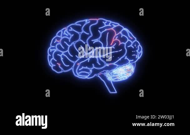 Brain in danger. Human digital brain becomes red. Mental disorder ...