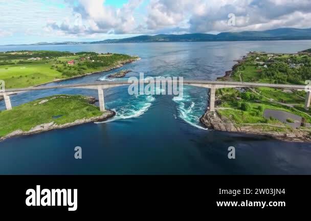 Whirlpools of the maelstrom of Saltstraumen, Nordland, Norway aerial ...