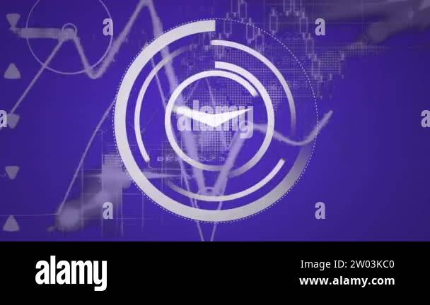 Digital animation of an analog clock with hands moving while background ...