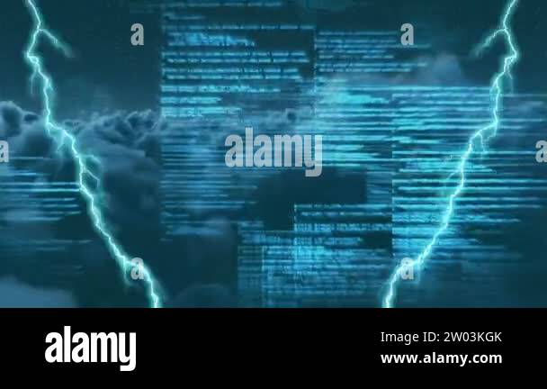 Digitally generated animation of program codes moving in the screen with background of the ...