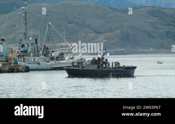 Argentina Navy Boat with Sailors Arriving at Base in Ushuaia with ...