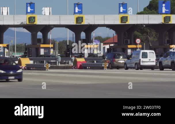 Malgara, Greece - September 27 2019: Highway toll stations with fee ...