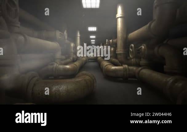 Interior of factory . Industrial underground dark and horror tunnel ...