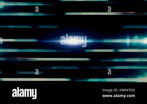 An impressive horizontal movement of neon broken lines flowing and ...