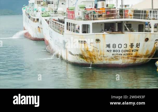 Old Korean Ships in Port of Suva Fiji with Rusted Steel Hulls and Water ...