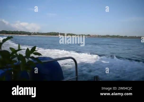 Speedboat on the way from Bali sanur beach to Nusa Penida in Bali ...