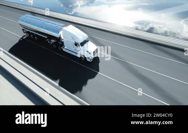 3d model of gasoline tanker, trailer, truck on highway. Very fast ...
