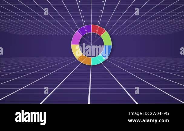Animation of a white ring filling with a spectrum of colors in the middle of a purple background ...