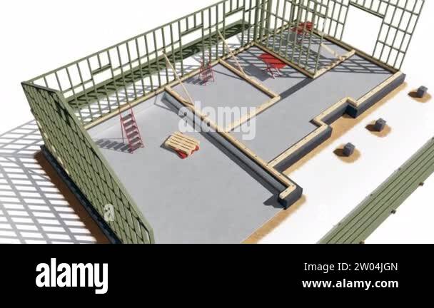 Set 4 Stage 2 of 7. Wood frame structure of building, developing in ...