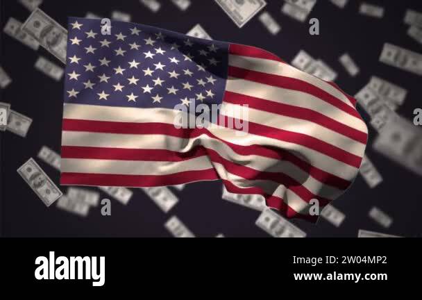 Digital animation of an american flag waving against a black background ...