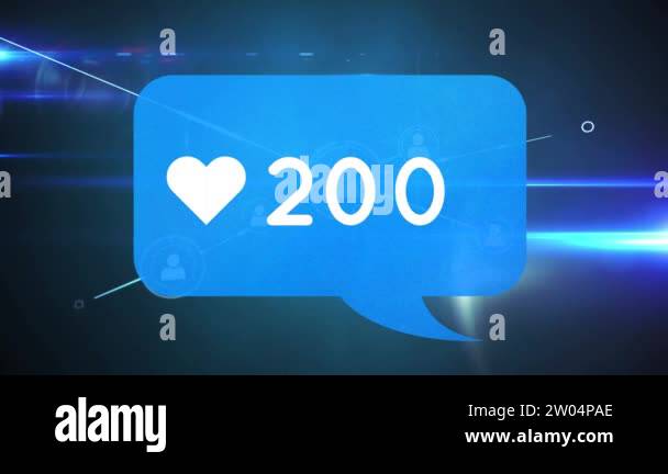 Digitally Generated Animation Of Heart Icon With Increasing Numbers And
