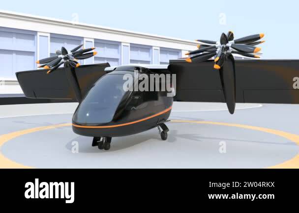 E-VTOL passenger aircraft taking off from airport. Urban Passenger ...