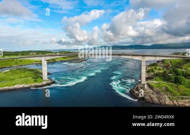 Whirlpools of the maelstrom of Saltstraumen, Nordland, Norway aerial ...