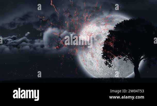 Digital animation of red fireworks exploding and background of the ...