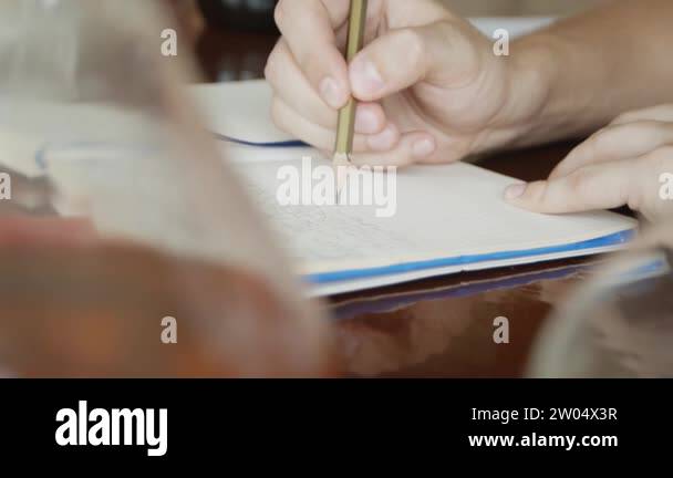 Education students testing exam with pencil drawing selected multiple ...