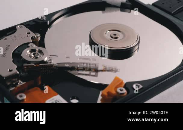 Hard Disk Drive Inside. Structure of HDD, Spinning Platter. Move ...