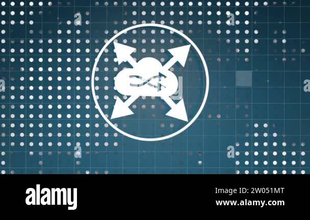 Animation of media icons in circles shown in white, all connecting to a ...