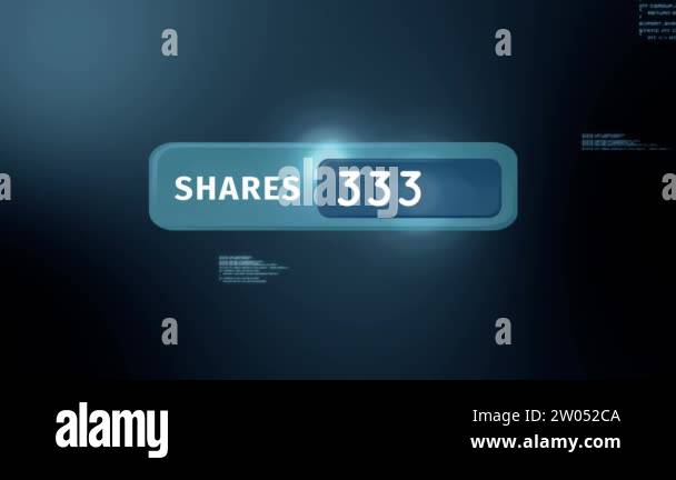 Digitally generated animation of a share icon with increasing numbers while background shows ...