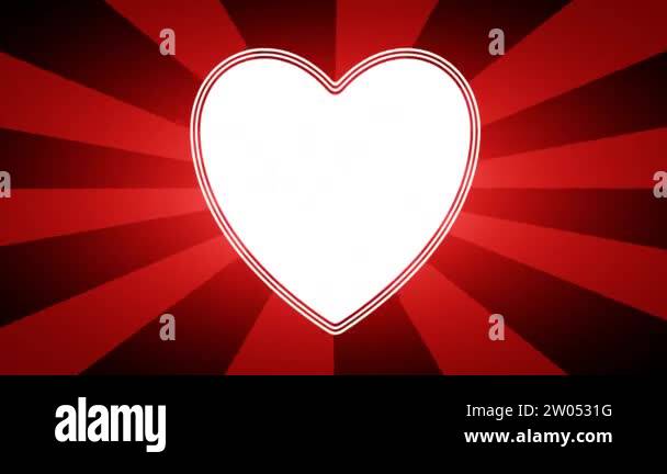 Heart icon in red abstract background with rays. Looping footage with ...