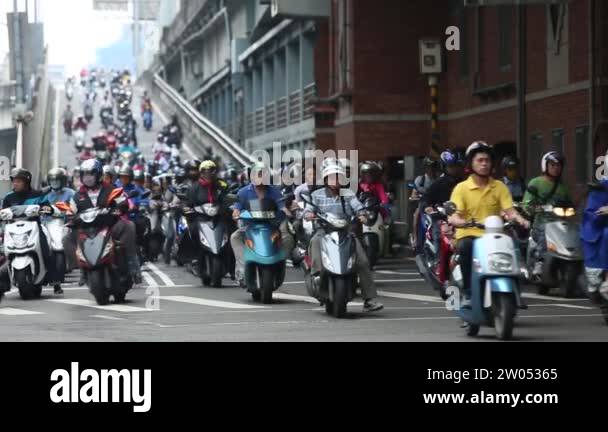 Taipei, Taiwan-24 May, 2016: Motorbikes Stopped In Traffic Jam ...