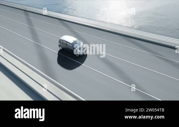 3d model of electric car on the bridge, very fast driving. Ecology ...