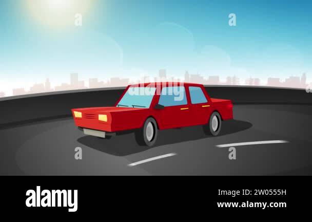 Cartoon Car Driving On City Highway Loop/ 4k animation of a cartoon car ...