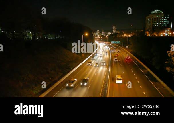 Rush Hour Traffic on Interstate 84 Banfield Freeway with Portland ...