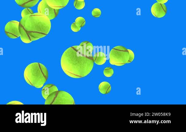group of animated tennis balls elements on blue screen chroma key ...