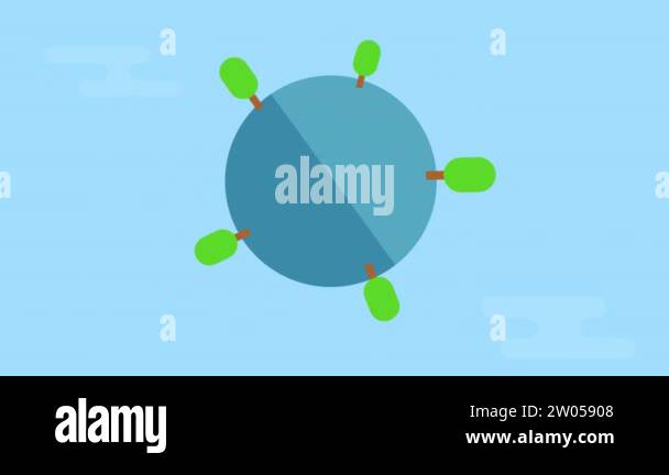 Eco world animation graphic design concept.2D green earth with tree ...