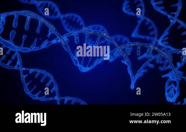 Abstract blue glittering DNA double helix with depth of field ...