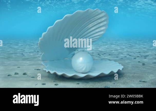 Pearl inside a seashell. Beautiful pearl in the shell on the seabed ...