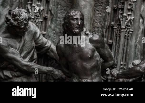 Beautiful Duomo di Milano iron gates decor in close up.Jesus Christ ...
