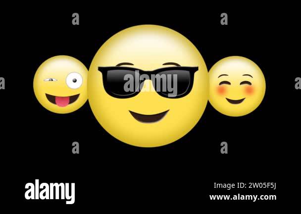 Digital animation of a winking emoji, a face with sunglasses emoji, and ...