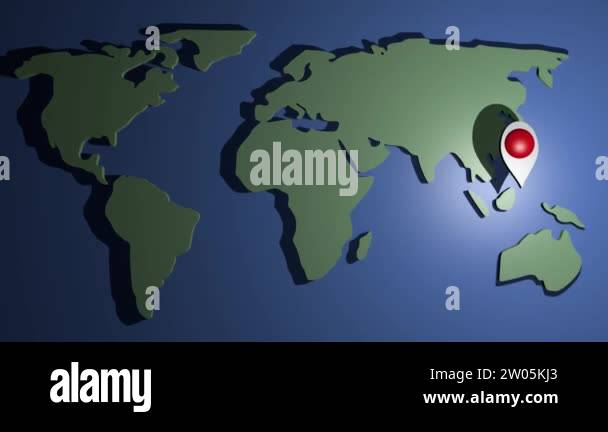 The world map with landmark symbole moving trough all continents ...