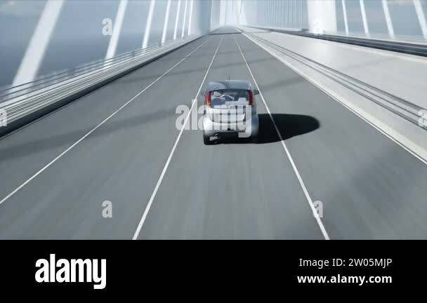 3d model of electric car on the bridge, very fast driving. Ecology ...