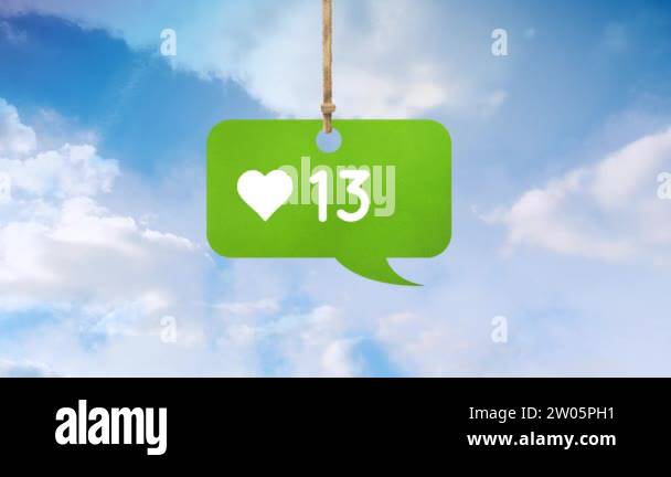 Digitally generated animation of a heart icon in a message bubble with ...