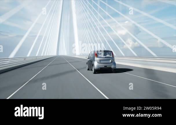 3d model of electric car on the bridge, very fast driving. Ecology ...