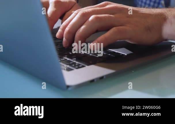 Extreme close-up human hands on keyboard 4K. Businessman hands type on ...