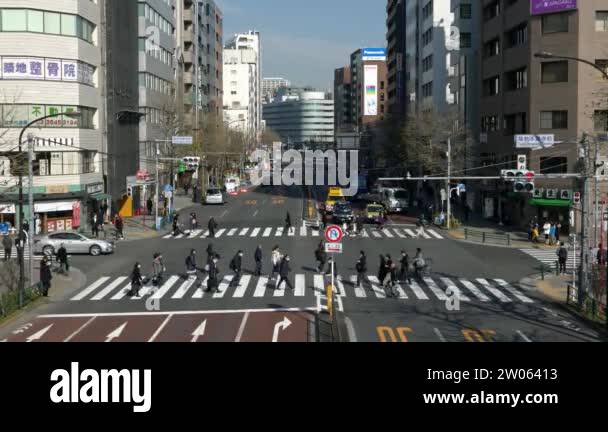 Tokyo, Japan-03 February, 2020: 4K, People crossing the street road ...