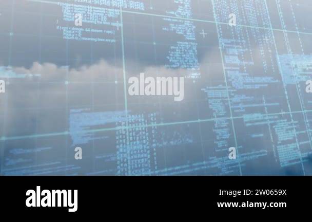 Digital animation of a moving cyber blueprint on a transparent screen ...