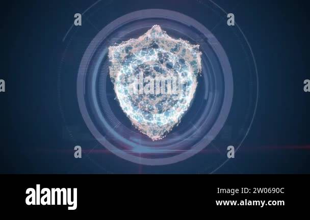 A seamless loop animation of the cyber security shield with camera focus vector background and ...