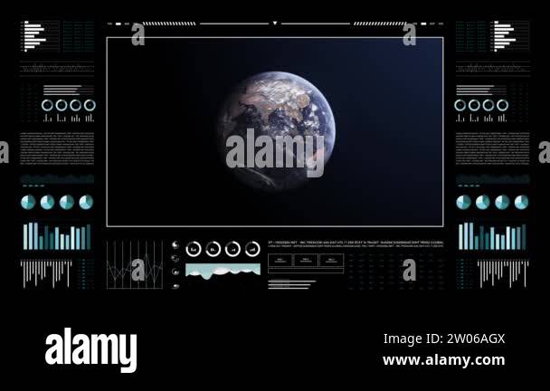 Planet Earth on analytics display. 3d terrestrial globe animation ...