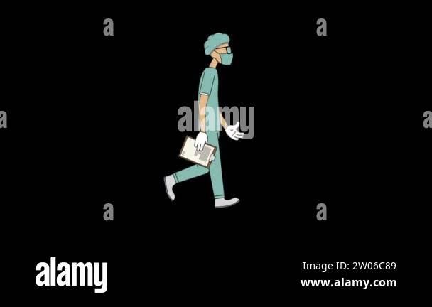 Doctor with test results walk cycle. Loop animation with included alpha ...