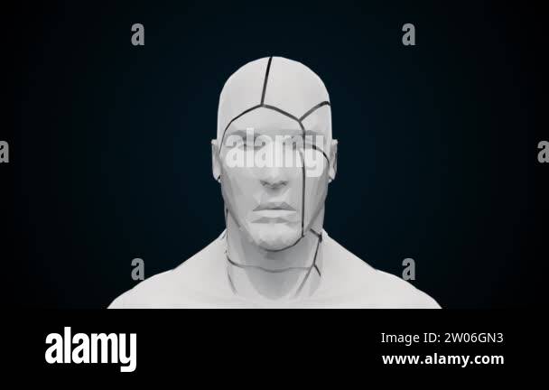 Futuristic human head with collapsing face. Computer generated modern ...